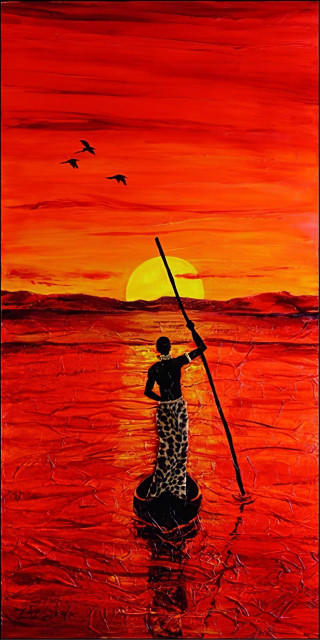 African sunset 2, uramljena slika 50 x 100 cm