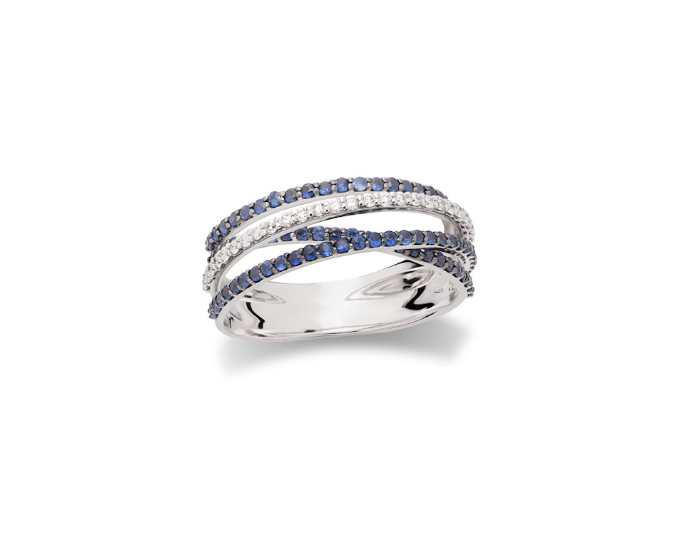 Moderan prsten sa dijamantima i plavim safirima