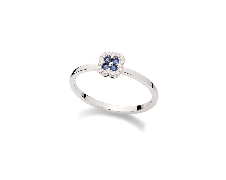 Prsten – Detelina sa plavim safirima i dijamantima