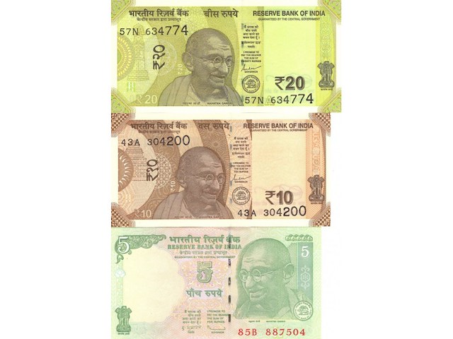 INDIA set 5, 10 i 20 Rupees 2009/2022 UNC