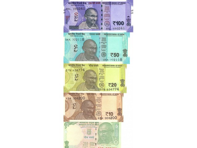 INDIA set 5, 10, 20, 50 i 100 Rupees 2009/2022 UNC