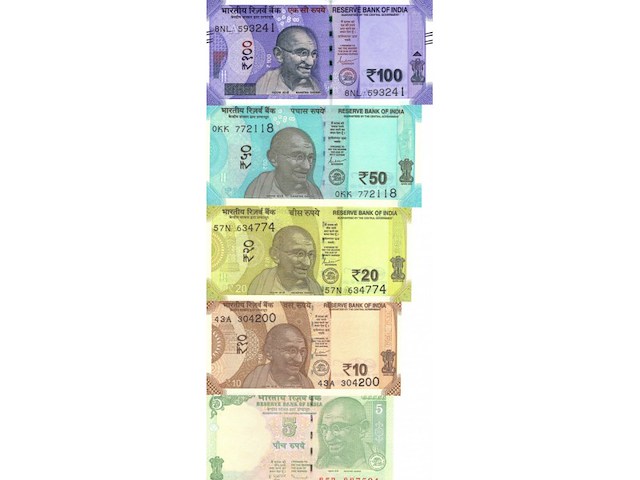 INDIA set 5, 10, 20, 50 i 100 Rupees 2009/2022 UNC