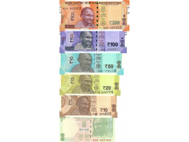 INDIA set 5, 10, 20, 50, 100 i 200 Rupees 2009/2022 UNC