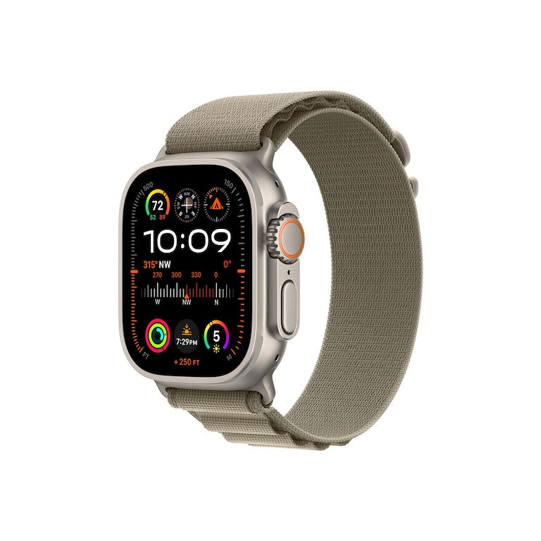 Apple Watch Ultra2 Cellular, 49mm Titanium Case with Olive Alpine Loop - Medium