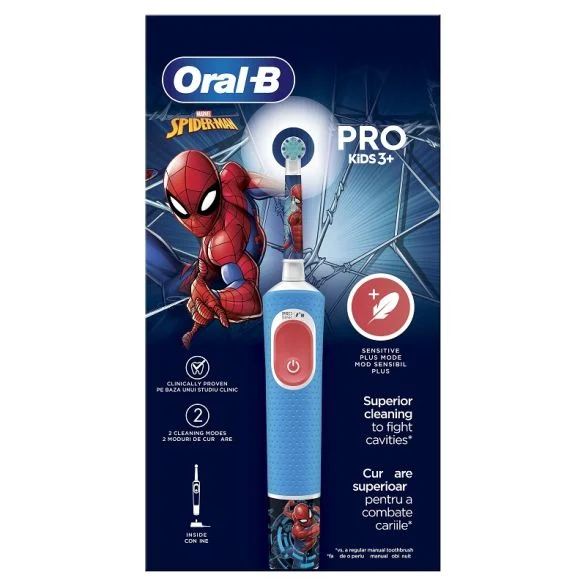 Oral-B Pro Kids električna četkica za zube, Spider-Man, za uzrast od 3+ godina
