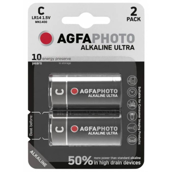 ULTRA ALKALNA BATERIJA CRNA C 1.5V B2 AGFAPHOTO