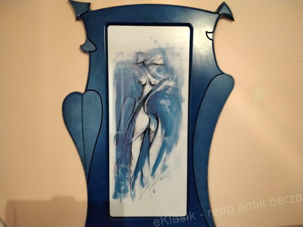 Slika zene akvarel Blue 96 u lepom plavom ramu