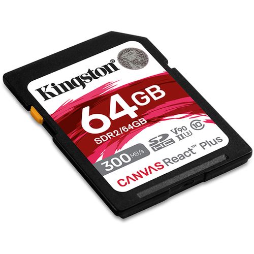 Kingston SDR2/64GB 64GB SDXC, Canvas React Plus, Professional, Class 10 UHS-II U3 V90, Up to 300MB/s read and 260MB/s write, for Full HD/2K/4K/8K