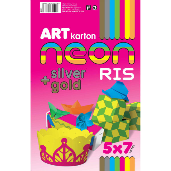 ART Karton NEON BLOK 250gr/m2 5×7 boja, 35lista, Gold-Silver, Optimum