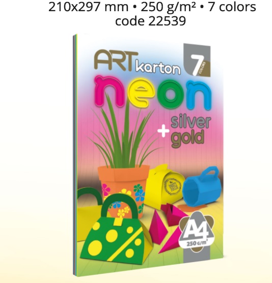 ART Karton NEON BLOK 250gr/m2 7 boja, Gold-Silver, Optimum