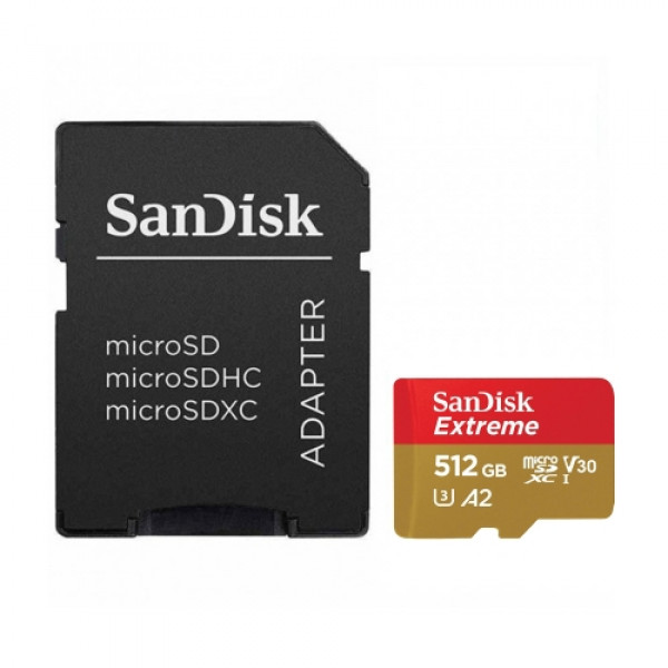 SanDisk EXTREME Micro SDXC 512GB 190 MB/s UHS-I Class 10 U3 V30 sa adapterom