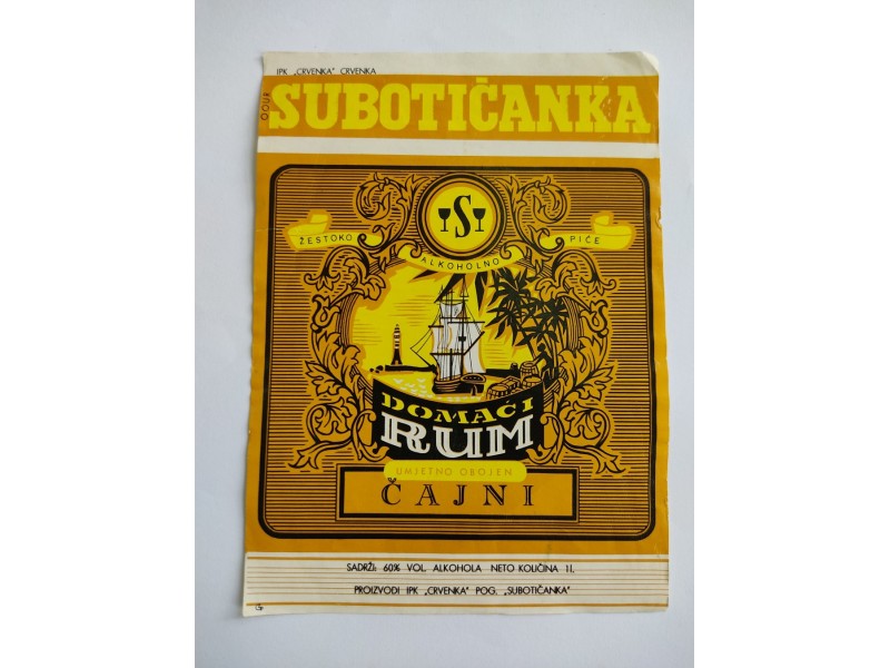 ETIKETA SUBOTIČANKA DOMAĆI RUM ČAJNI STARA