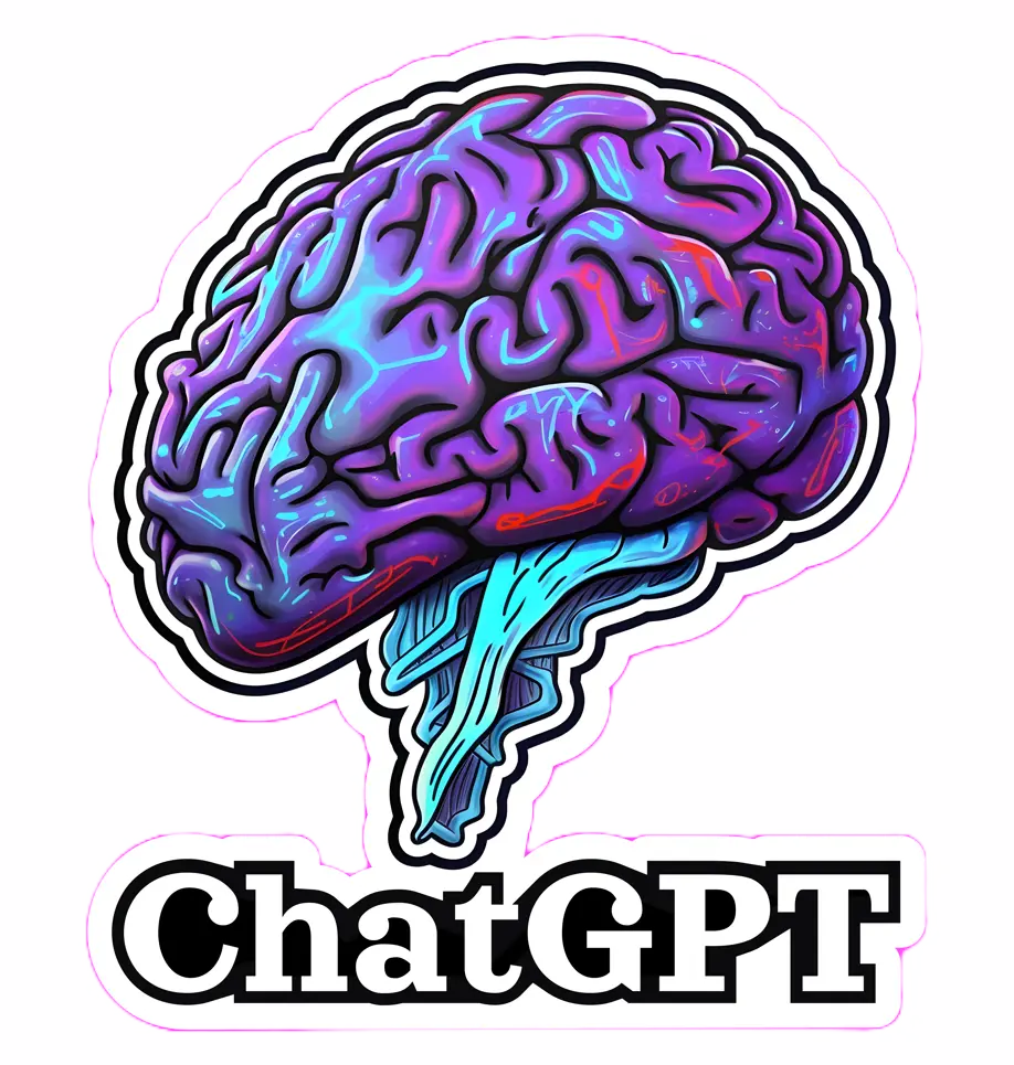 AI_MERGEART Nalepnica u Cyberpunk stilu Mozak "ChatGPT"
