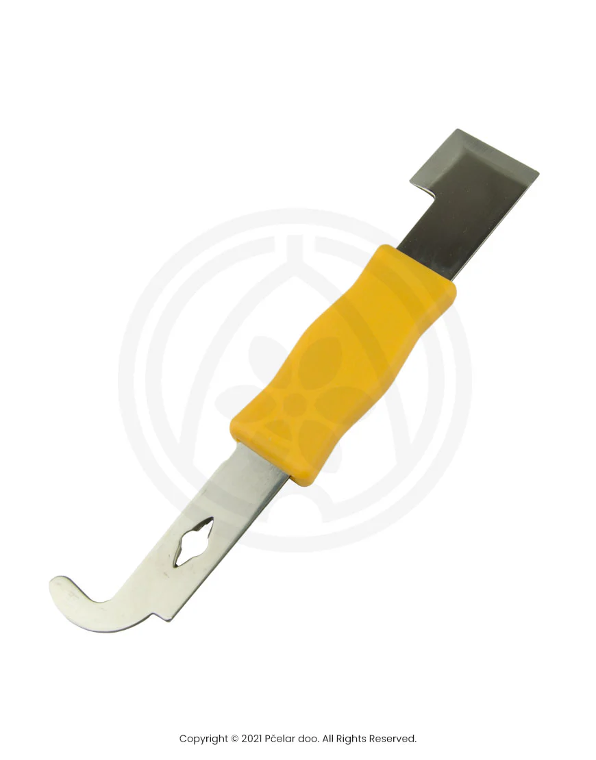 72320 - Pčelarski nož, sa kukom, žuti plastični rukohvat Cr (inox), VIO