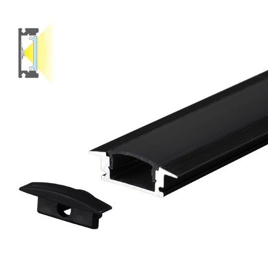 M508-CC crni aluminijumski profil za LED trake ugradno-nadgradni set sa crnim difuzerom 2000x24.7x7mm