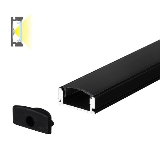 M509-CC crni aluminijumski profil za LED trake nadgradni 2000x17.4x7mm set sa crnim difuzerom Mitea Lighting