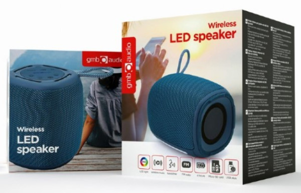 SPK-BT-LED-03-B Gembird Portable RGB LED Bluetooth speaker 5W, BT, FM, TF, USB, Handsfree, blue