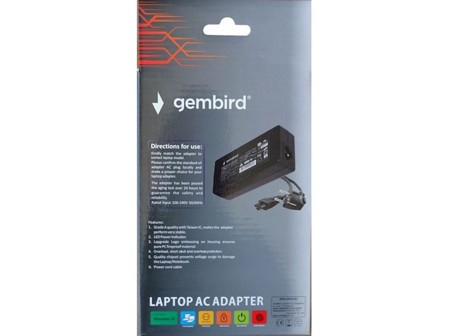 NPA65-190-3420 (AS12)** Gembird punjac za laptop 65W-19V-3.42A, 5.5x2.5mm black (780 Alt=AS16)