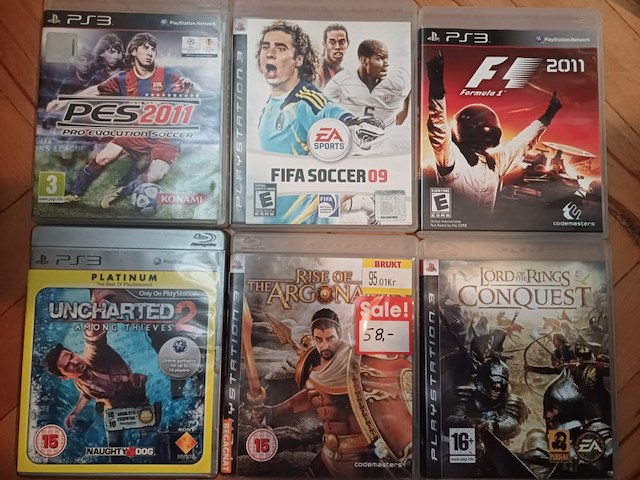 PS3 igre lot 7 komada LOTR, FIFA, PES, F1, UNCHARTED