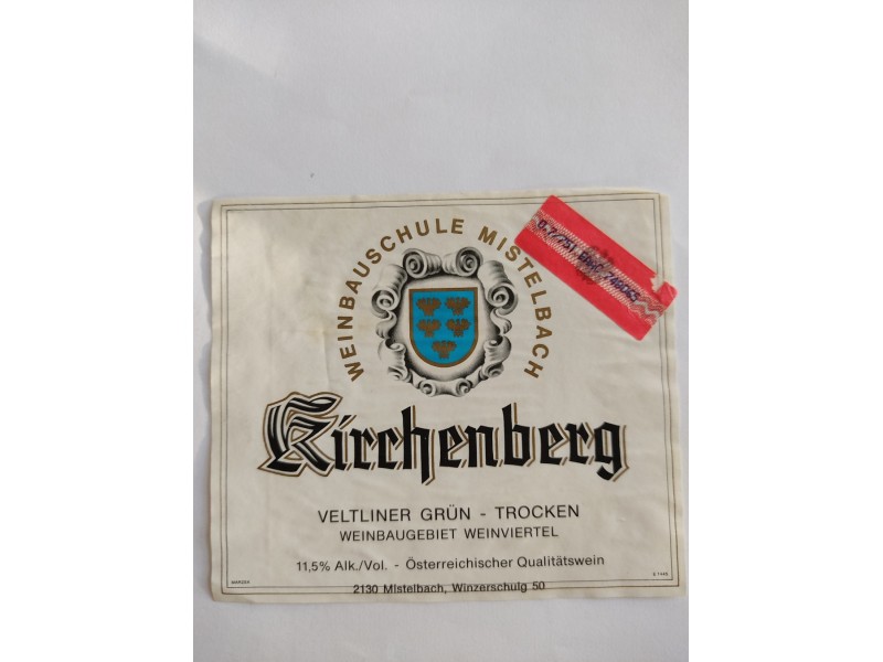 ETIKETA KIRCHENBERG WIENBAUSCHULE MISTELBACH STARA
