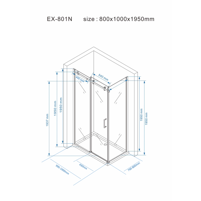 100x80 K tuš kabina 8mm NV-108 BLACK MATTE