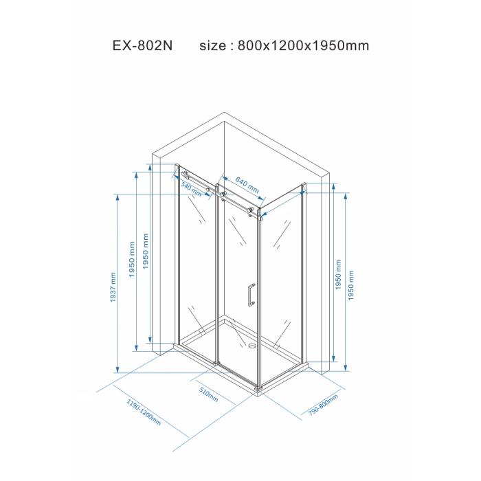 120x80 K tuš kabina 8mm NV-128 BLACK MATTE