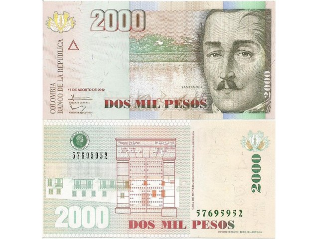 Colombia 2000 pesos 2012. UNC