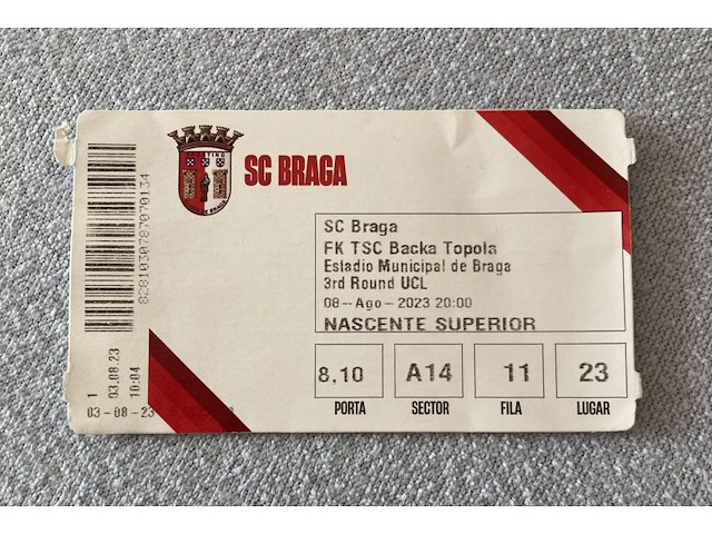 Braga - TSC Backa Topola 2023 ulaznica