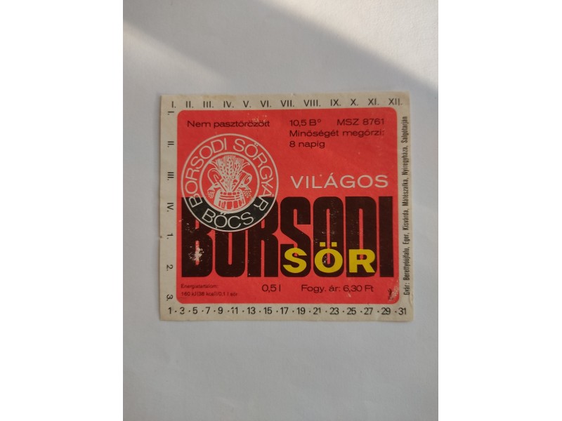 ETIKETA VILAGOS BORSODI SOR STARA
