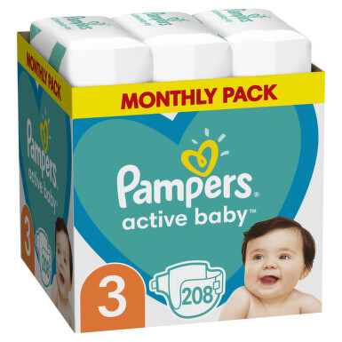 Pampers Active Baby Monthly Pack Pelene 3, 208 komada
