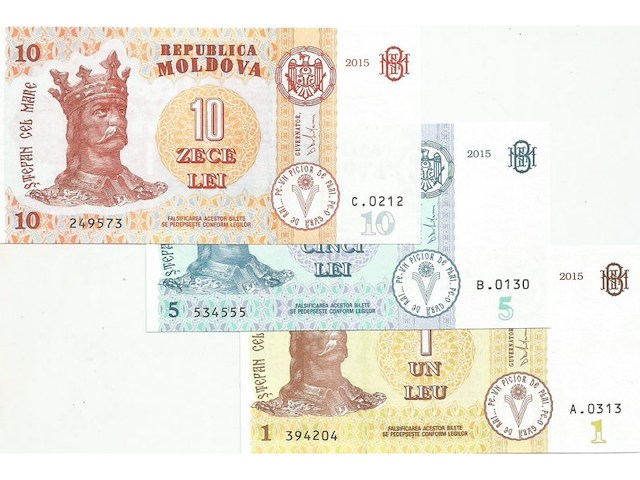 Moldova Moldavija 1 - 5 - 10  lei 2015. UNC set