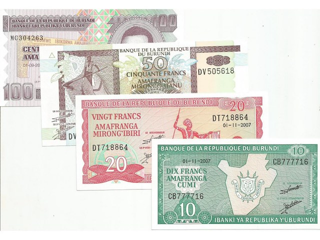 Burundi 10 - 20 - 50 - 100 francs 2007/11. UNC