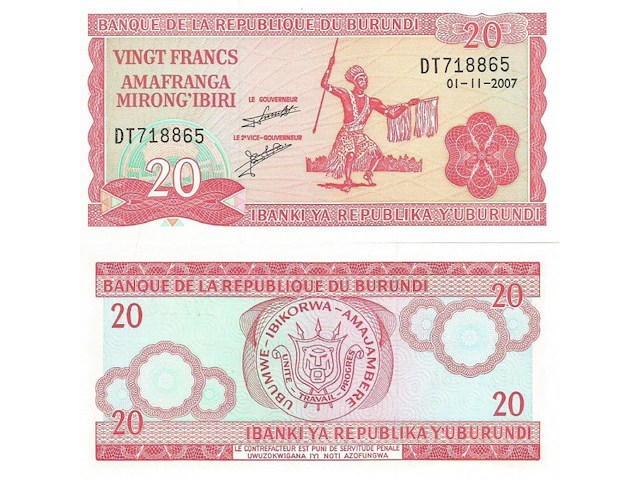 Burundi 20 francs 2007. UNC