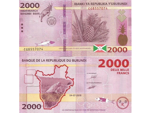 Burundi 2000 francs 2018. UNC