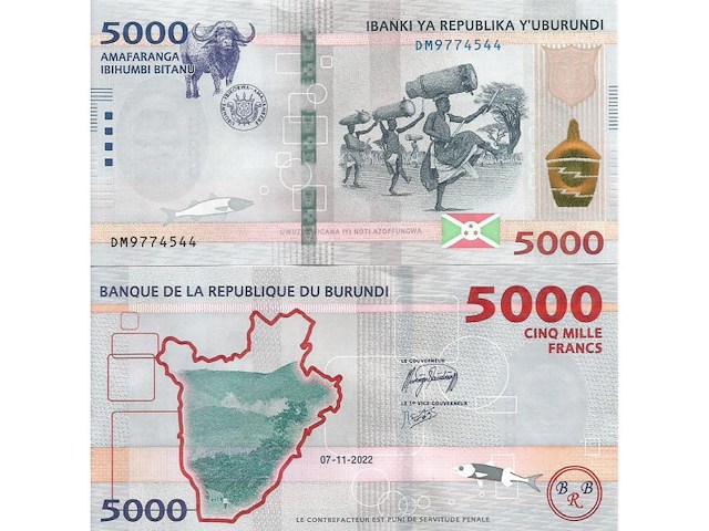 Burundi 5000 francs 2022. UNC