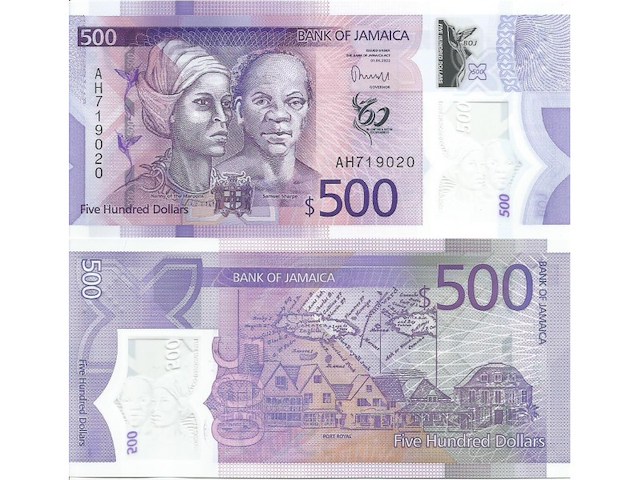 Jamaica Jamajka 500 dollars 2022. UNC Polymer