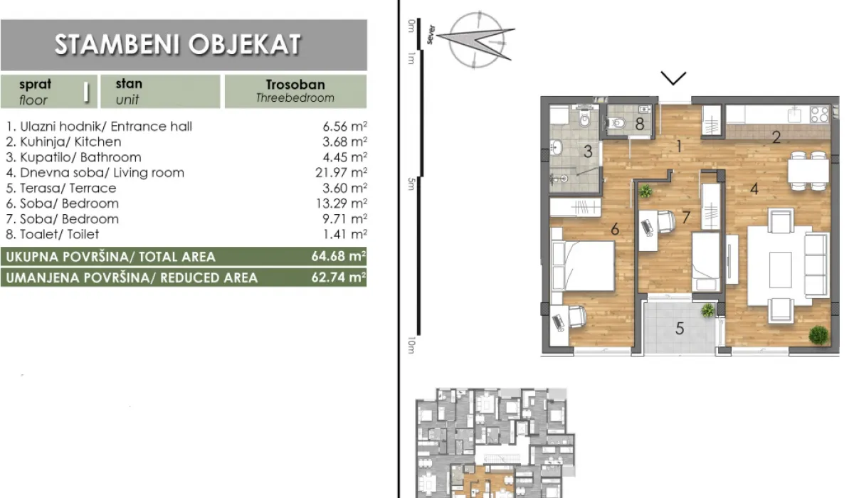 Prodaja, trosoban stan, 63m2, Bulevar Oslobodjenja, Novi Sad, Novi Sad