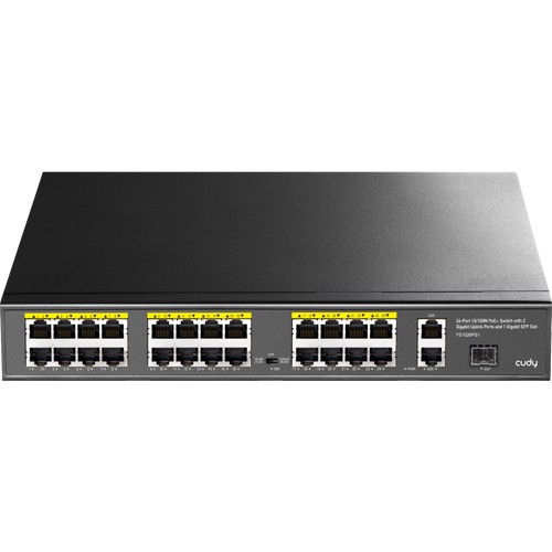 Cudy 24-Port 10/100M PoE+ Switch, 2 Gigabit Uplink Ports, 1 SFP Slot | FS1026PS1