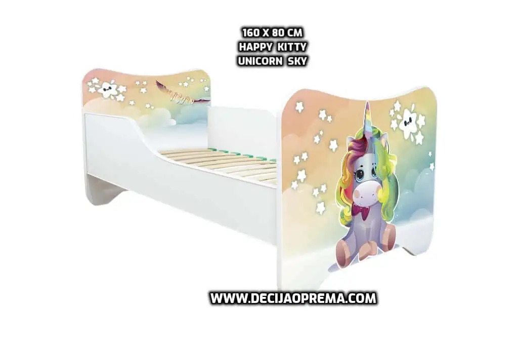Dečiji krevet 160x80cm sa dušekom Happy Kitty Unicorn Sky
