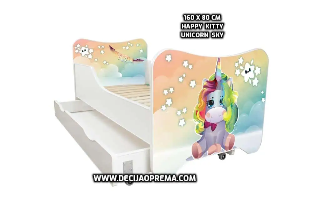 Dečiji krevet 160x80cm sa dušekom i fiokom Happy Kitty Unicorn Sky