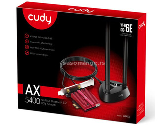 Cudy WE4000 AX5400 Wi-Fi 6/6E Bluetooth 5.2 PCIe Adapter, Tri-Band 2,4G/5G/6G, 2x5dBi Antenna