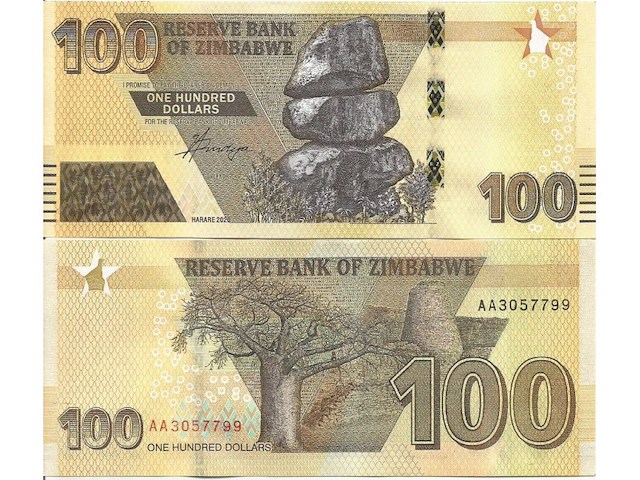 Zimbabwe 100 dollars 2020. UNC