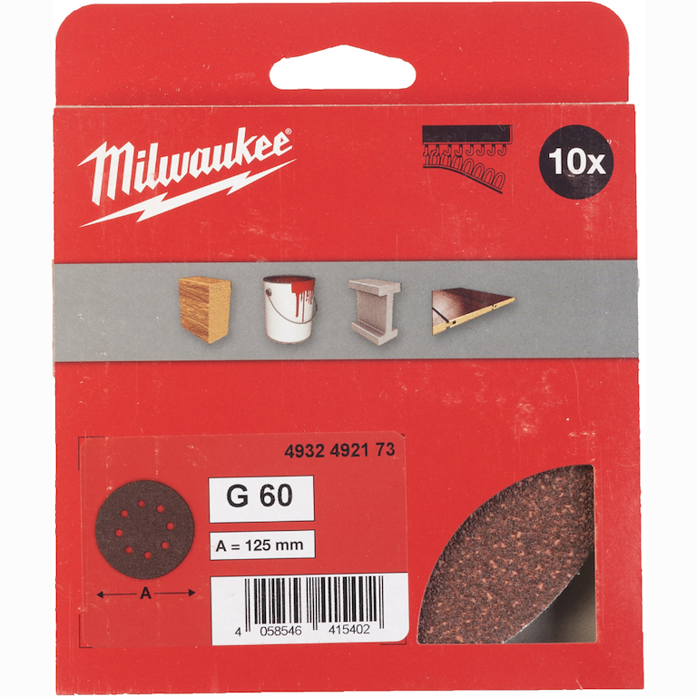 Milwaukee Okrugli brusni papir za ekscentričnu brusilicu, 125 mm, G 60, 10 kom, 4932492173