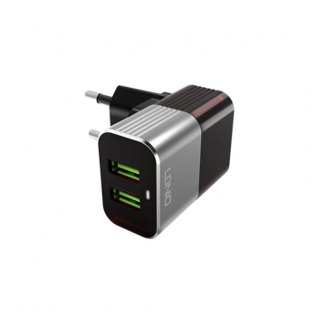 Kucni punjac LDNIO A2206 2XUSB 2.4A + iPhone Lightning kabel crno sivi