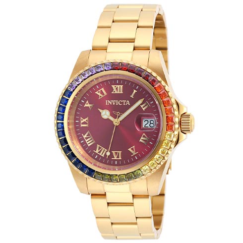 Invicta sat Angel Lady 40mm Stainless Steel Gold Burgundy dial 515 Quartz