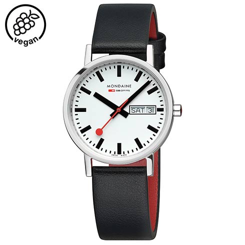 Mondaine sat Classic dan datum crna vegan koža od grožđa 36mm