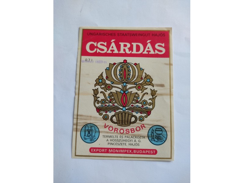 ETIKETA CSARDAS VOROSBOR BUDAPEST STARA
