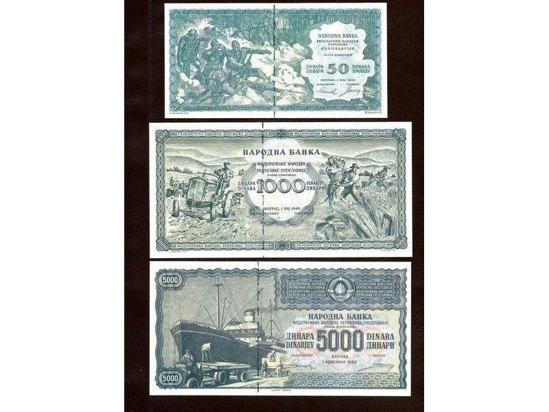 Jugoslavija 50 dinara+1000+5000 Dinara 1949 UNC Replika