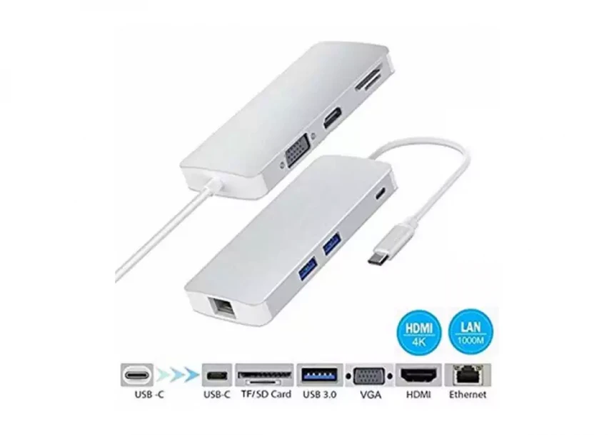 Adapter-konverter USB Tip C 3.1 na VGA/HDMI/2xUSB 3.0/SD/Type C/LAN Linkom