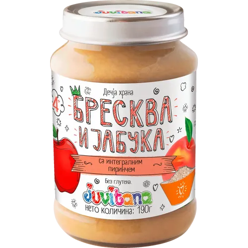 JUVITANA Kašica breskva i jabuka sa integralnim pirinčem, 4+, 190g